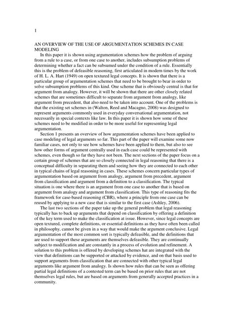 Pdf An Overview Of The Use Of Argumentation Schemes In Case Modeling