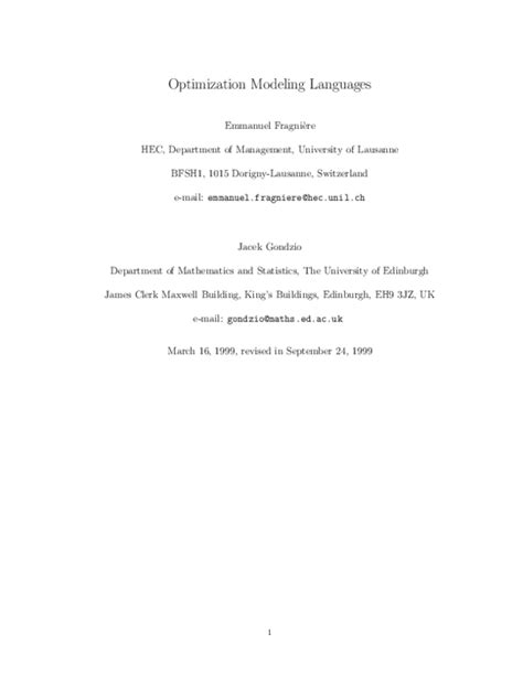 Pdf Optimization Modeling Languages