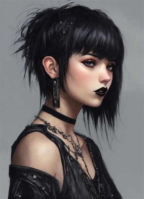 Lexica Punk Chick Fully Body Black Hair Bangs Hairstyle Pale Skin