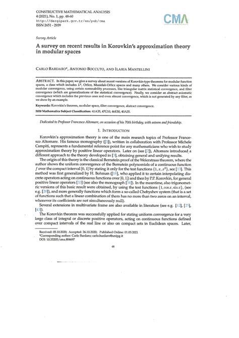 Pdf A Survey On Recent Results In Korovkins Approximation Theory In Modular Spaces