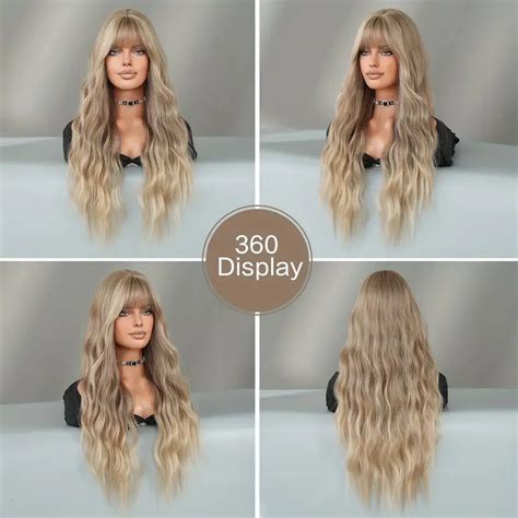 여성용 우아한 그레이 골드 하이라이트 가발 긴 곱슬 내열성 합성 소재 에어 뱅 포함 150 밀도 일상 및 파티용 가발 여성용 짧은 가발 뷰티and건강 Temu