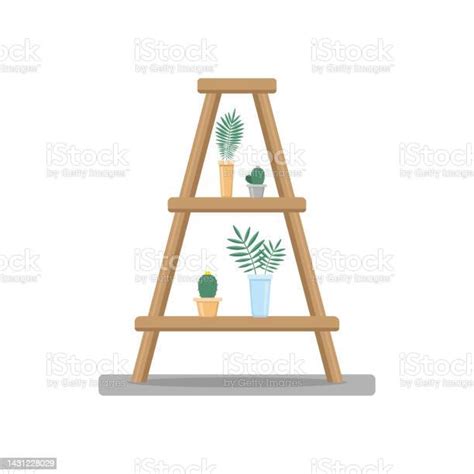 Rak Kayu Dengan Tanaman Hias Ilustrasi Stok Unduh Gambar Sekarang