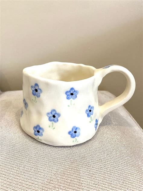 Periwinkle Flower Handmade Ceramic Mug Hand Painted Dainty Etsy