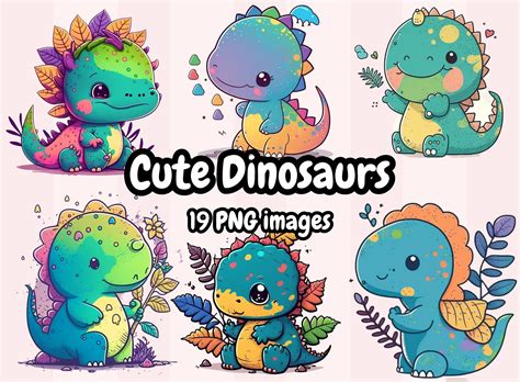 Kawaii Dinosaurs Clipart Cute Dinosaurs Download Instant Etsy