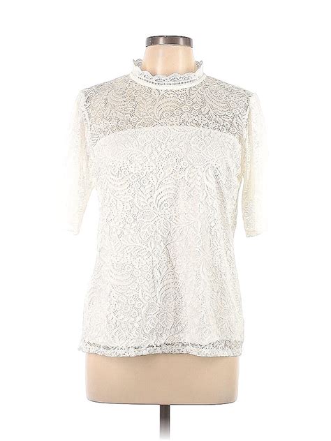 Adiva Chevron Herringbone Chevron White Ivory Short Sleeve Blouse Size