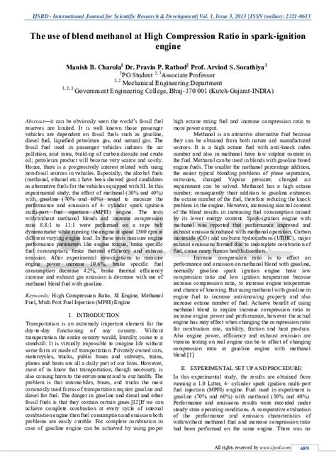 Pdf The Use Of Blend Methanol At High Compression Ratio In Spark Ignition Engine