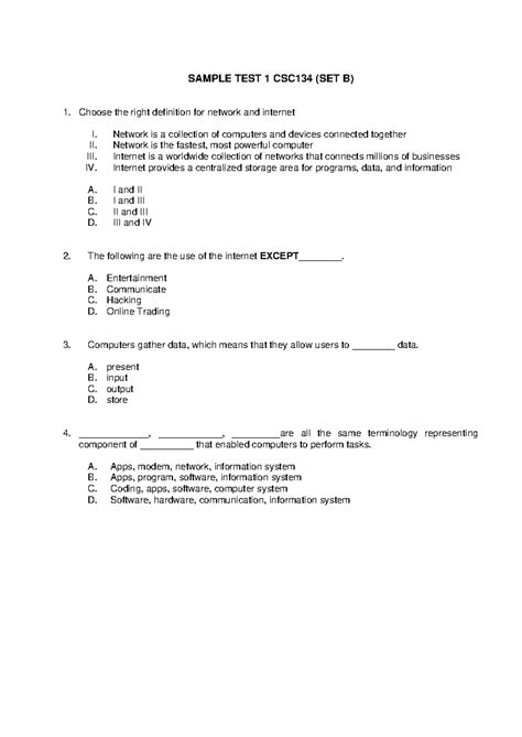 Sample Test 1 Csc134 Set B Questions Sample Test 1 Csc134 Set B