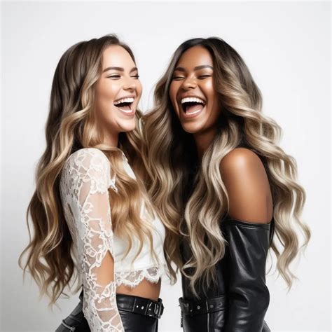 Chic Laughter Trendy Balayage Hair Models In Lace And Leather Muse Ai