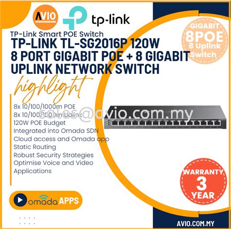 TP-LINK Tplink 8 POE + 8 RJ45 Port Omada Gigabit Ethernet LAN IP ...