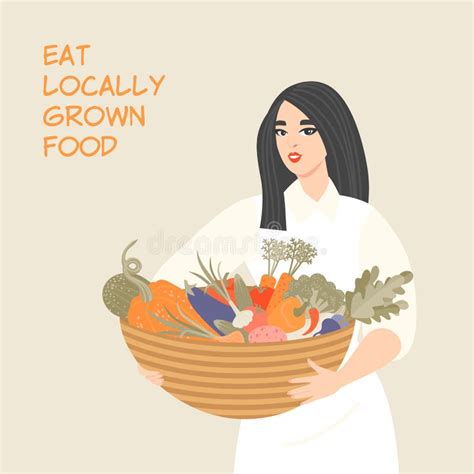 Cute Girl Holding A Basket With Various Vegetables Stock Vector