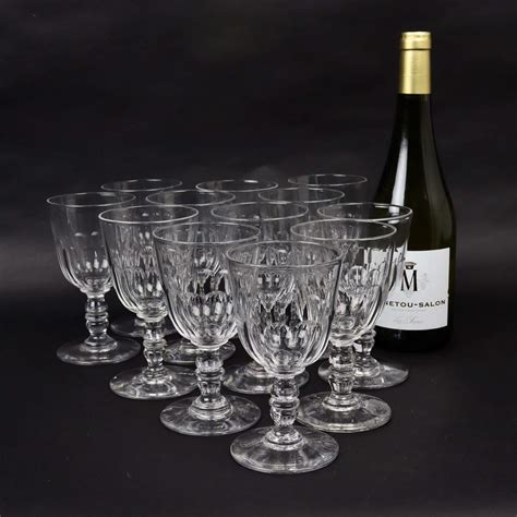 Set Of 12 French Crystal Wine Glasses In Antique French Crystal Glass