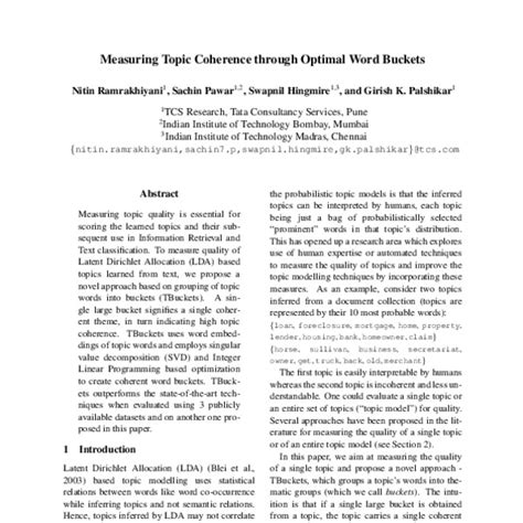 Measuring Topic Coherence Through Optimal Word Buckets Acl Anthology