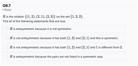 Solved Q87 1 Point R Is The Relation 12 2 1 23