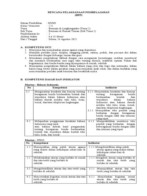 Dyah Ayu A Rpp Kelas 2 Tema 2 Subtema 2 Pb 2 Pdf