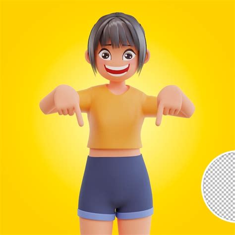 Сексуальные девушки указывающие вниз 3d иллюстрации Премиум Psd Файл