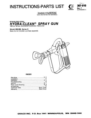 Graco F HYDRA CLEAN SPRAY GUN Owner S Manual Manualzz
