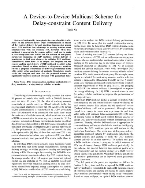 Pdf A Device To Device Multicast Scheme For Delay Constraint Content