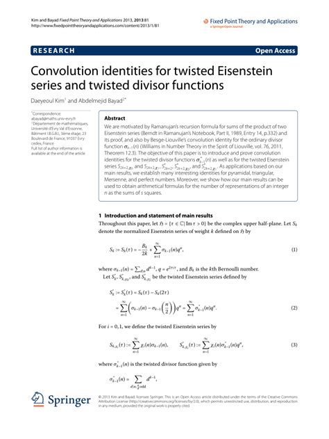 Pdf Convolution Identities For Twisted Eisenstein Series And Twisted Divisor Functions