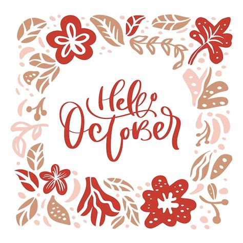 Premium Vector Hello October Hand Lettering Vector On Wreath With
