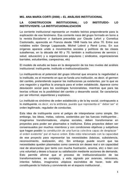 Ana María Corti La ConstrucciÓn Institucional Lo InstituÍdo Lo