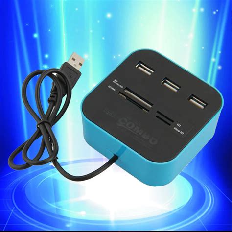 3 Ports USB Hub High Speed Usb 2 0 HUB With Multi Card Reader Combo Blue For SD Micro SD M2