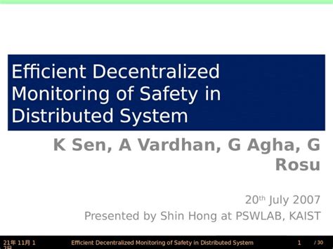 Ppt Efficient Decentralized Monitoring Of Safety In Distributed System Dokumentips