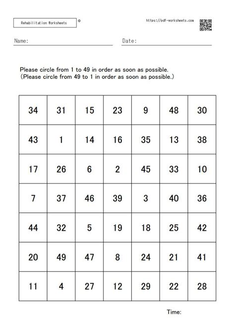 8 Digit Span Task Forward Worksheets