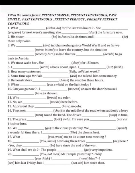 Fill In The Correct Forms PRESENT SIMPLE StudyX