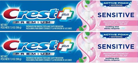 Crest Premium Plus Sensitive Toothpaste With Active Foam Whitening Soothing Mint