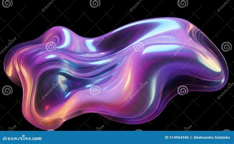 Vibrant Holographic Liquid Blob Form On Black Background Iridescent