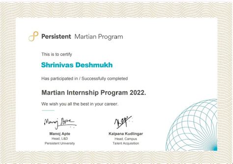 shrinivas deshmukh on linkedin internship persistentsystems