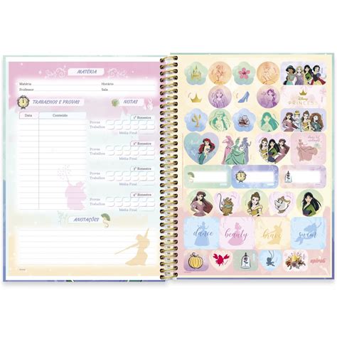Caderno universitário capa dura 1x1 80 folhas Disney Princesas Ariel