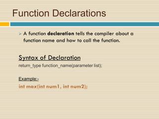 Function Definition Need Declaration Definition Arguments Return Value PPT