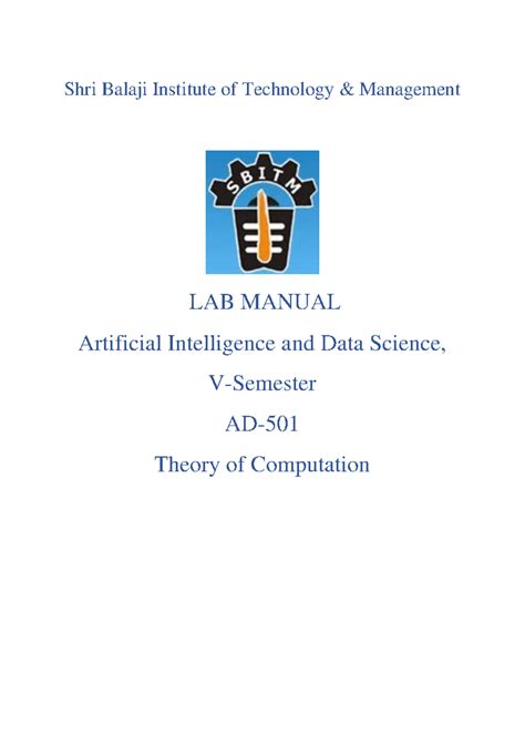 Theory Of Computation Notes Shri Balaji Institute Of Technology Management LAB MANUAL