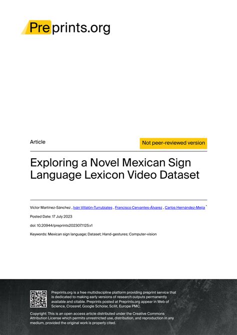 PDF Exploring A Novel Mexican Sign Language Lexicon Video Dataset