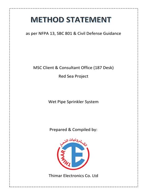 Method Statement Hydrotest Of Sprinkler Network Pdf Pipe Fluid Conveyance Fire Sprinkler