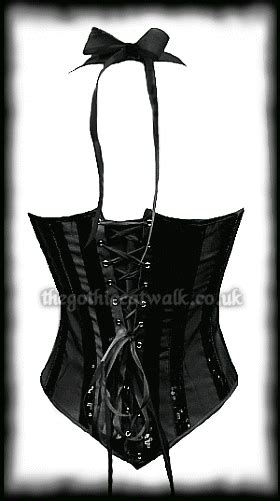 Sexy Black Satin Sequinned Burlesque Corset Womens Gothic