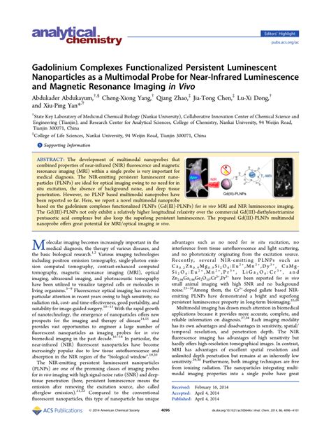 Pdf Gadolinium Complexes Functionalized Persistent Luminescent