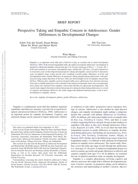 Pdf Perspective Taking And Empathic Concern In Adolescence Gender