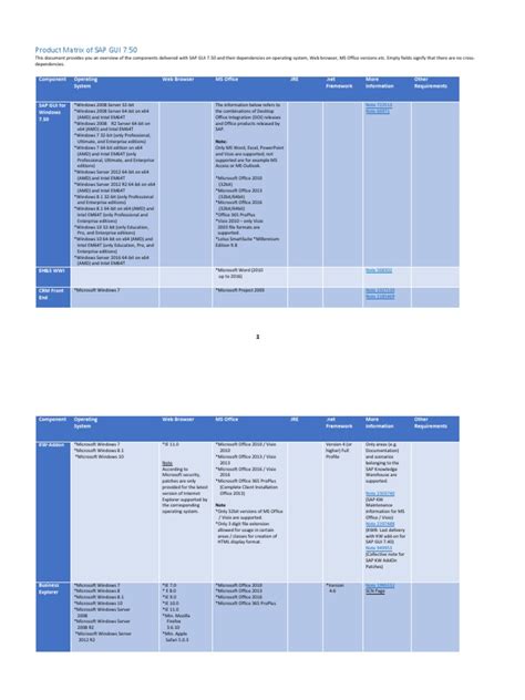 Product Matrix Of Sap Gui 750 Pdf Microsoft Office Remote