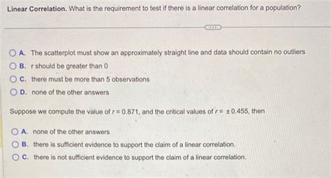 Solved Linear Correlation What Is The Requirement To Test Chegg