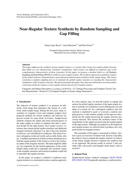 Pdf Near Regular Texture Synthesis By Random Sampling And Gap Filling