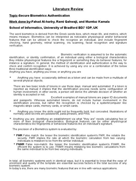 Literature Review Biometrics System Pdf Biometrics Fingerprint