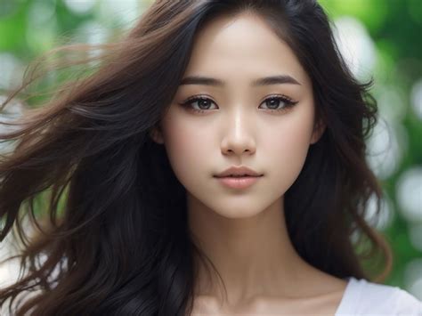 Premium Ai Image Young Asian Woman Long Hair With Natural Makeup On