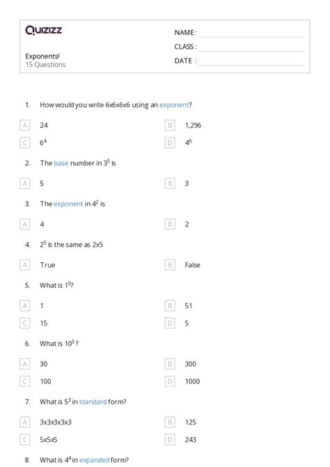 50 Exponents Worksheets For 5th Grade On Quizizz Free And Printable Worksheets Library