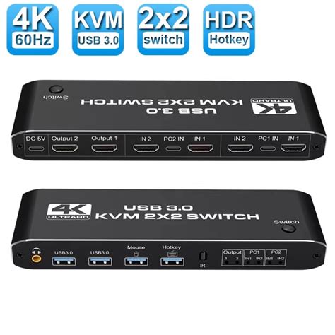 2x2 Hdmi Kvm 스위치 4k 60hz 듀얼 모니터 Kvm Hdmi 확장 디스플레이 Usb Kvm 스위처 2 인 2 컴퓨터 2 대 공유 모니터 Aliexpress