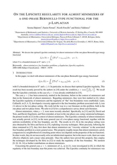 Pdf On The Lipschitz Regularity For Almost Minimizers Of A One Phase Bernoulli Type Functional