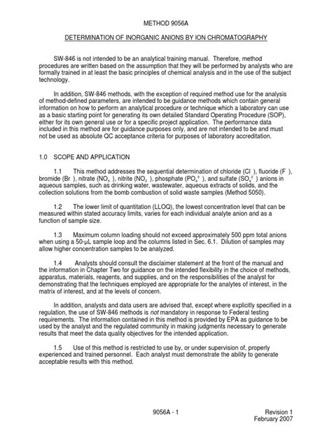 Epa 9056a Anion Determination By Ic Pdf Chromatography