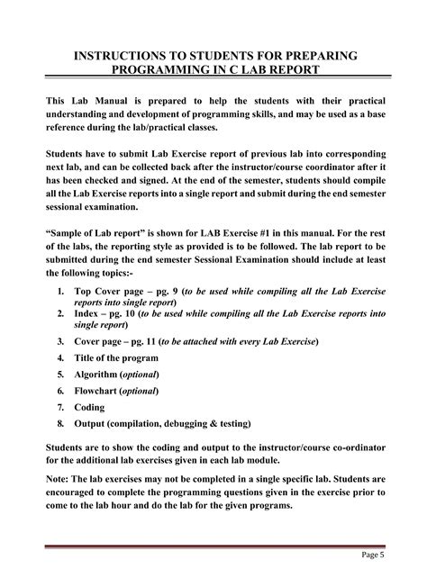 Lab Report Sample Of C Programming Docx