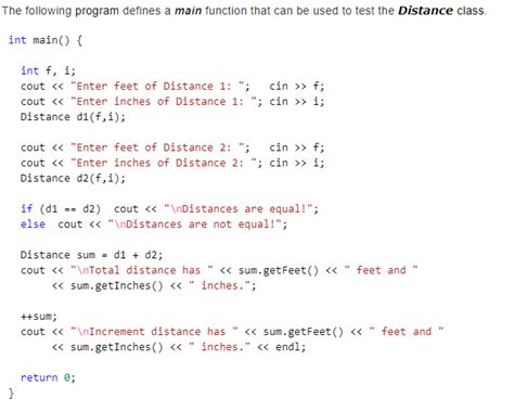 Solved Write The Definition Of A Class Distance Containing
